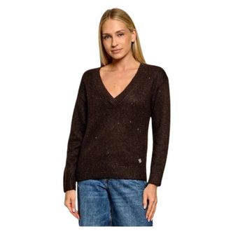 Guess Jolene Tricot Col V - Femme - Pulls - Brun - Taille: 36 FR
