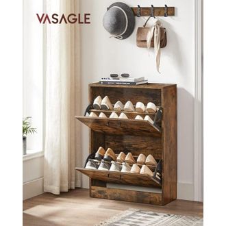 Vasagle Meuble à chaussures à 2 compartiments, Meuble dentrée, séparateur réglable, 12 paires de chaussures femme ou 8 chaussures homme, 60 x 24 x