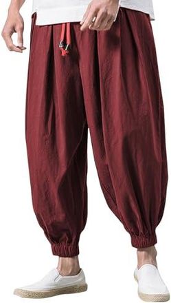 Generic Pantalon Sarouel Homme Mode Décontracté Pantalon Été Homme Taille Elastique Coton Lin Jogger Pants Baggy Léger Ample Pant de Sport Jogging avec Cordon