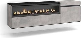 Skraut Home | TV-Schrank, Lowboard | für Wohnzimmer und Esszimmer | 150x45x35cm | Für TV-Geräte bis zu 65 | Elektrokamin. Maße | Hängend | Moderner Stil | Zement