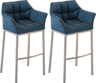 Clp Barhocker 2er Set mit Lehne Damaso, Barstühle gepolstert mit Stoffbezug, Vierfußgestelle aus Metall, Tresenhocker bis 240 kg belastbar, Farbe:blau, Ge