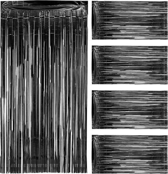 BESPORTBLE Dicker 5 St&uuml;ck Lametta T&uuml;rvorhang 1x2m Schwarz Kunststoff Party Fransenvorhang f&uuml;r Geburtstags und Eventdekoration Hintergrundvorhang f&uuml;r Feierlichkei