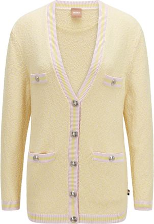 BOSS Damen C Folonia Relaxed-Fit Strickjacke aus zweifarbigem Baumwoll-Mix mit Bouclé-Struktur Gemustert XL