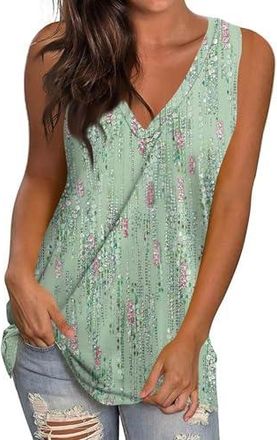 Generic Debardeur Femme Chic et &eacute;l&eacute;gant Chemisier sans Manche Imprimer D&eacute;bardeur Top Col V ete Haut Chic et Elegant Caraco Vetement Femme ete Tee Shirt sans M