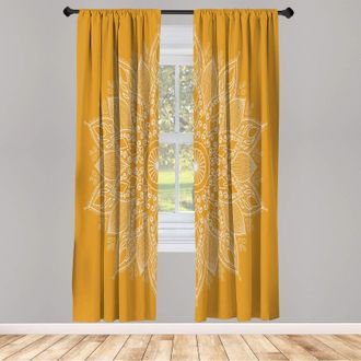 Abakuhaus Mandala Vorh&auml;nge, Lotus inspirierte Blumen-Spitze Retro Muster Eastern Universum Theme, Fensterbehandlungen 2 Panel Set f&uuml;r Wohnzimmer Schlafzimmer De