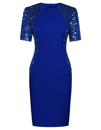 Grace Karin Damen Paillettenkleid Elegant, Rundhals Bodycon Glitzer Kleid Damen, Abend Party Rokabilly Kleider Festliche K&ouml;nigsblau XXL