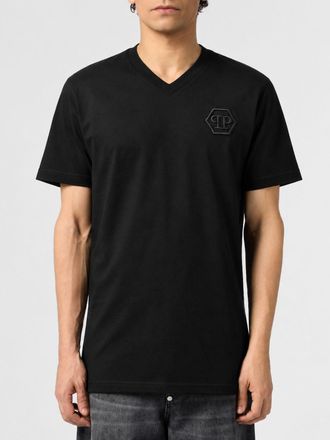 Philipp Plein T-shirt en coton avec col en V et logo Hexagon