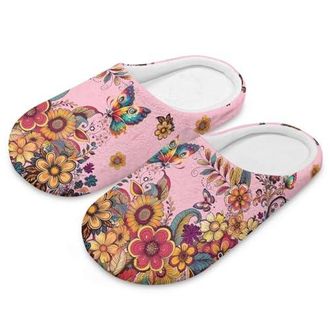 Coloranimal Pantoufles de spa &agrave; bout ferm&eacute; pour femme, chaussures dint&eacute;rieur en coton et lin, pantoufles dint&eacute;rieur en coton, But&eacute;trfly vintage boh&egrave;me, 38.5/39.5 