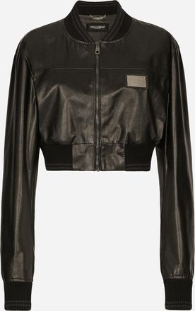 Dolce & Gabbana Kurze Bomberjacke Aus Nappaleder Mit -plakette - Frau Mäntel Und Jacken Schwarz Leder 42