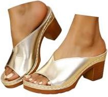 Generic Tongs pour femme - Sandales &agrave; talon bloc bas - Tongs &agrave; talons &eacute;pais - Sandales habill&eacute;es &agrave; enfiler - Sandales de f&ecirc;te - Sandales l&eacute;g&egrave;res pour femme - 