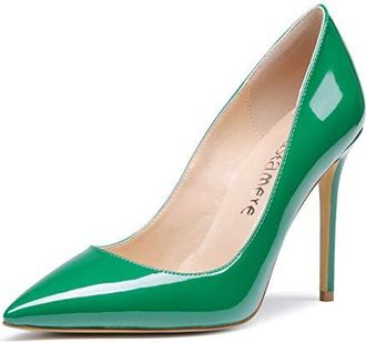 Castamere Escarpins Femme Bout Fermé Aiguille Talon 10CM Vert Transparent Vernis Escarpin EU 38