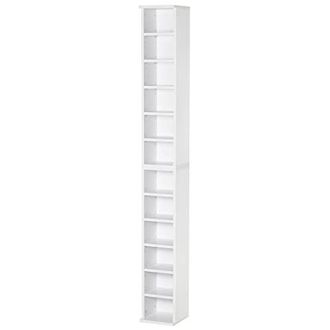 HOMCOM Lot de 2 &eacute;tag&egrave;res colonnes armoire de rangement CD-DVD 6 + 6 compartiments 21 x 22,5 x 88,5 cm capacit&eacute; max. 204 CD blanc