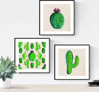 Nacnic Pack von 3 Kaktus Poster. Quadratische Poster mit gedruckten Bildern. Geben Sie Ihrem Zuhause einen grünen Anstrich. 15x15 cm