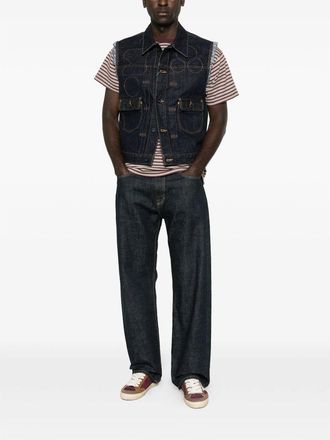 Kenzo Geometric-Embroidered Denim Vest - Blue