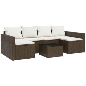 vidaXL Vidaxl - Salon de jardin 2 pcs - Canap&eacute; en U marron en r&eacute;sine tress&eacute;e - Coussins en mousse 55x55cm - Table basse en verre tremp&eacute; 50x50cm