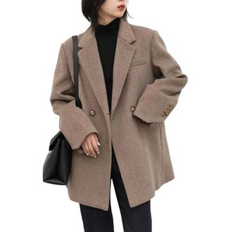 Generic Blazer mi-long en laine mélangée épaisse chaude élégante pour femme, café, XXL