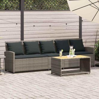 vidaXL Gartensofa 5-Sitzer mit Kissen Grau Poly Rattan - Vidaxl