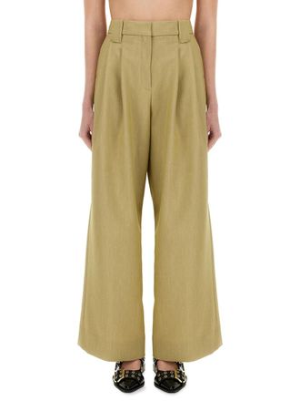 Ganni Twill Wool Trousers - Beige