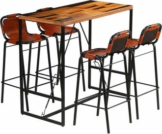 vidaXL Ensemble de bar 5 pcs Bois massif recyclé et cuir de chèvre vidaXL