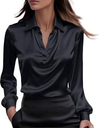 Generic Chemisier Femme Chic et &Eacute;l&eacute;gant Chemisier Satin Chemises et Blouses Mode Tunique Blouse Couleur Unie Vetement Funky Haut D&eacute;contract&eacute; Tshirt Manches Lo