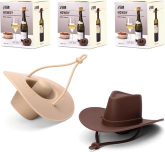 Monkey Business Howdy Weinstopfen mit Cowboyhut, lustiger Silikon-Flaschenverschluss, h&auml;lt Wein frisch, K&uuml;chenhelfer und niedliches Weinzubeh&ouml;r, 3 St&uuml;ck