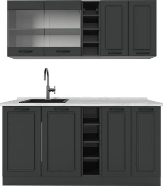 Vicco Singleküche R-Line, Anthrazit Landhaus/Anthrazit, 160 cm, AP Marmor
