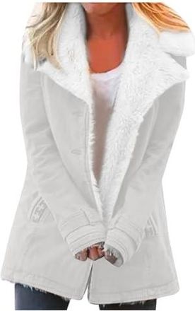 Generic Veste polaire pour femme avec doublure Sherpa, veste &agrave; manches longues boutonn&eacute;e &agrave; revers pour lhiver, v&ecirc;tements dext&eacute;rieur 2026, blanc, 3XL