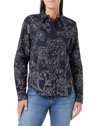 GANT Damen REG FLORAL Print CTN Voile Shirt Hemd, Evening Blue, 44