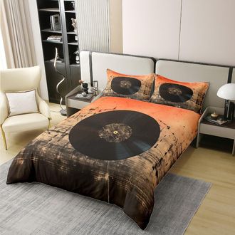 Generic Bettw&auml;sche 135x200 cm Schallplatte 3 Teilig Bettbezug 135 x 200 Retro-Stil Bettw&auml;sche-Sets 3D Weiche Mikrofaser Bettbezug Set mit Rei&szlig;verschluss + 2 K