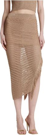 Simona Corsellini Femme, Jupes, Beige, Taille: 38 FR Jupe Crochet Lurex avec Fente et Franges
