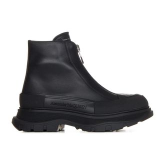 Alexander McQueen Schwarze Lederstiefel mit Silbernen Rei&szlig;verschluss - - Shoes - Damen - Schwarzk - 39 EU