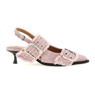 Ganni Feminine Slingback aus Denim mit Fransen und Schnalle - - Shoes - Damen - Rosa - 36 EU