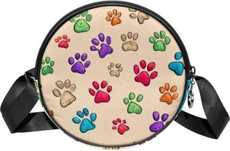 Generic Sac &agrave; bandouli&egrave;re rond pour femme, motif empreintes de pattes color&eacute;es, sac &agrave; dos &agrave; bandouli&egrave;re r&eacute;glable, sac &agrave; main rond d&eacute;contract&eacute; pour femmes et f