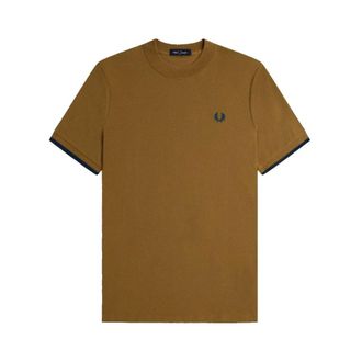 Fred Perry Piqu&eacute; T-Shirt mit Rundhalsausschnitt - - Tops - Herren - Braun - M