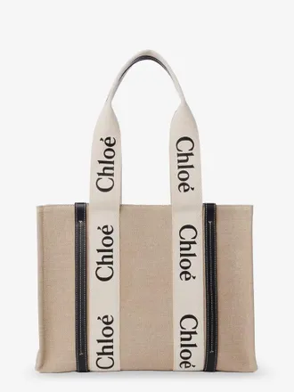 Chlo&eacute; Woody linen shoulder bag with front lettering logo - CHLOE - gender_Woman