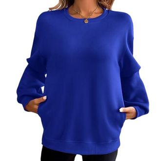 Generic Chandail surdimensionn&eacute; &agrave; col ras-du-cou pour femmes, pull &agrave; manches longues confortable, doux, d&eacute;contract&eacute; et uni, pour lautomne et lhiver 2026, bleu