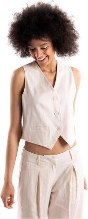 Hinnominate Hinnominate, Femme, Vestes, Beige, Taille: 42 FR Gilet sans manches en lin m&eacute;lang&eacute;
