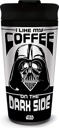 Star Wars Kaffeebecher (I Like My Coffee On The Dark Side Design) Metall Reisebecher 540ml - Offizielles Lizenzprodukt, Weiß
