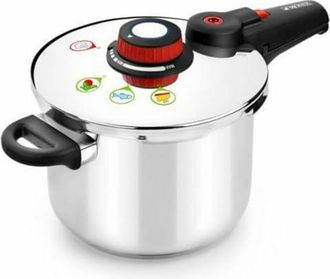 Monix Selecta | 4-Liter-Schnellkochtopf mit Lebensmittelauswahlsystem und automatischem Verschluss, Edelstahl 18/10, Silber