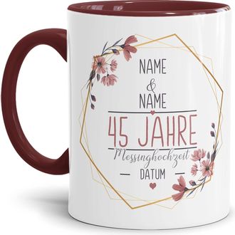Tassendruck Tasse zum Hochzeitstag Messing Hochzeit - mit Name & Datum selbst gestalten - 45 Jahre Ehe, Paar, Geschenk Hochzeit, Jubiläum, Jahrestag I Personalisi