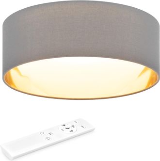 Navaris LED Deckenleuchte Milchglaskuppel - dimmbar mit Fernbedienung - verstellbare Farbtemperatur - Design Stoff Deckenlampe - Dunkelgrau/Gold
