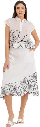 Kocca Femme, Jupes, Blanc, Taille: 44 FR Jupe Midi en Coton avec Broderie Florale
