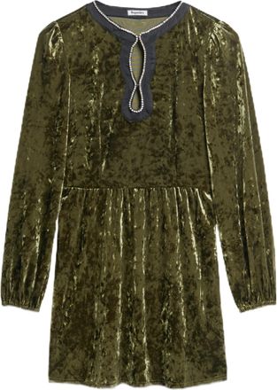 Superdry Damen Minikleid aus Samt mit Strass Zartes Kaki 36