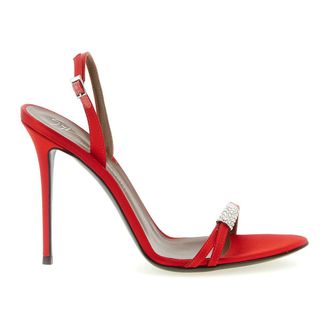 Giuseppe Zanotti Femme, Chaussures, Rouge, Taille: 37 1/2 EU Lena Crystal Silk Satin Sandales