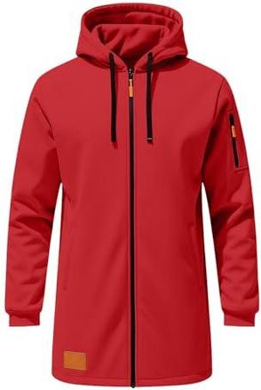 Generic Sweat à capuche long pour homme avec fermeture éclair - Coupe ample - Veste cargo à manches longues - Chaud - Couleur unie - Cordon de serrage - Sweat