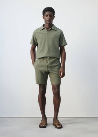 Mango Bermuda coton textur&eacute; cordon vert for&ecirc;t - Homme - XXL - MANGO MAN