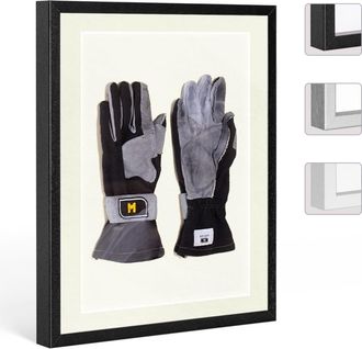 Bildershop-24 Objektrahmen Trikotrahmen aus Massivholz beleuchtet für Objekte bis 15mm VARIO36 3D inkl. LED-Leiste und Passepartout 56,2x56,2cm Schwarz matt (lackie