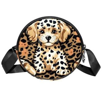 Generic Petit sac &agrave; bandouli&egrave;re rond pour femme, motif floral et l&eacute;opard, avec fermeture &eacute;clair, bretelles r&eacute;glables, d&eacute;contract&eacute;, pour femmes et filles