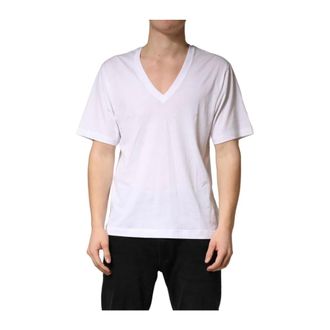 Dolce & Gabbana Homme, Tops, Blanc, Taille: L T-shirt Col V Uni en Coton