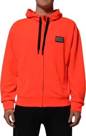 Dolce & Gabbana Mens Red Fluorescent Polyester Logo Patch Hoodie Sweater Clothing